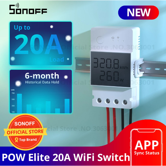 Sonoff POW Elite R3 16A 20A มีจอ LCD รุ่นใหม่ วัดค่า Watt, Amp, Volt ...