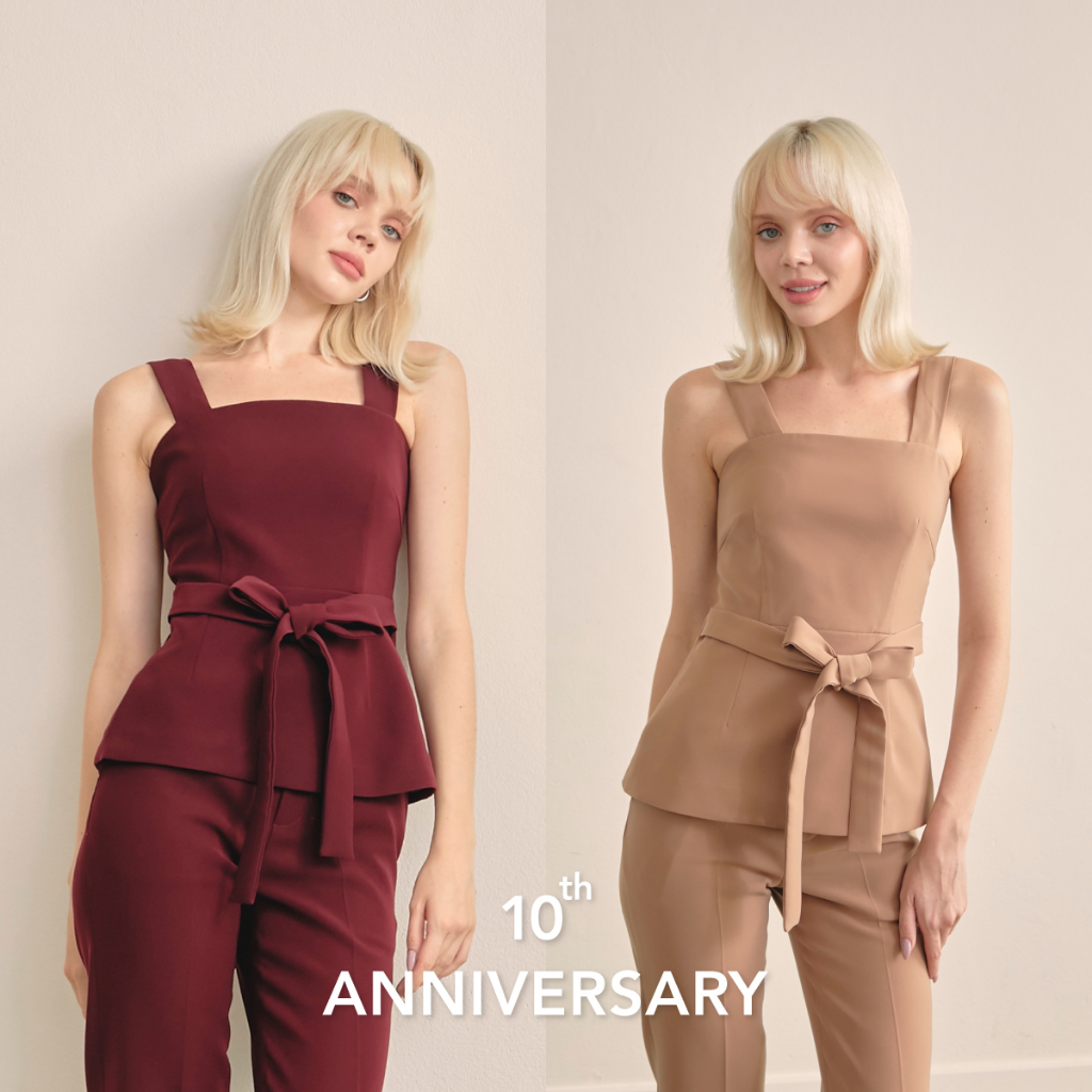 Pimnatta August Top เสื้อสายเดี่ยวผูกโบว์ สไตล์มินิมอล ผ้า BM | Shopee ...