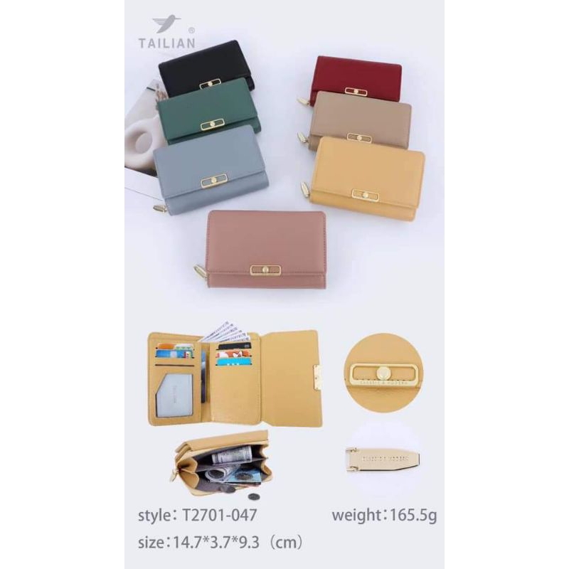 กระเป๋าสตางค์ใบกลาง 3พับ ซิปรอบ แบรนด์ TAILIAN (ไต๋เลียน) T2701-047 | Shopee Thailand