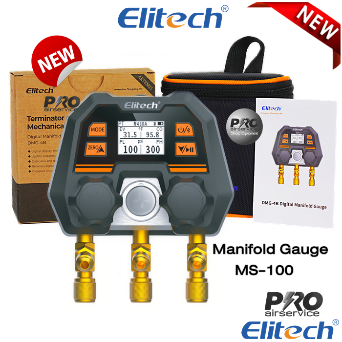 ELITECH เกจวัดน้ำยาแบบดิจิตอล MS-100 เชื่อมต่อ APP วัดได้ทุกน้ำยาแอร์ วัดอุณหภูมิ แรงดัน โหมดคง ...