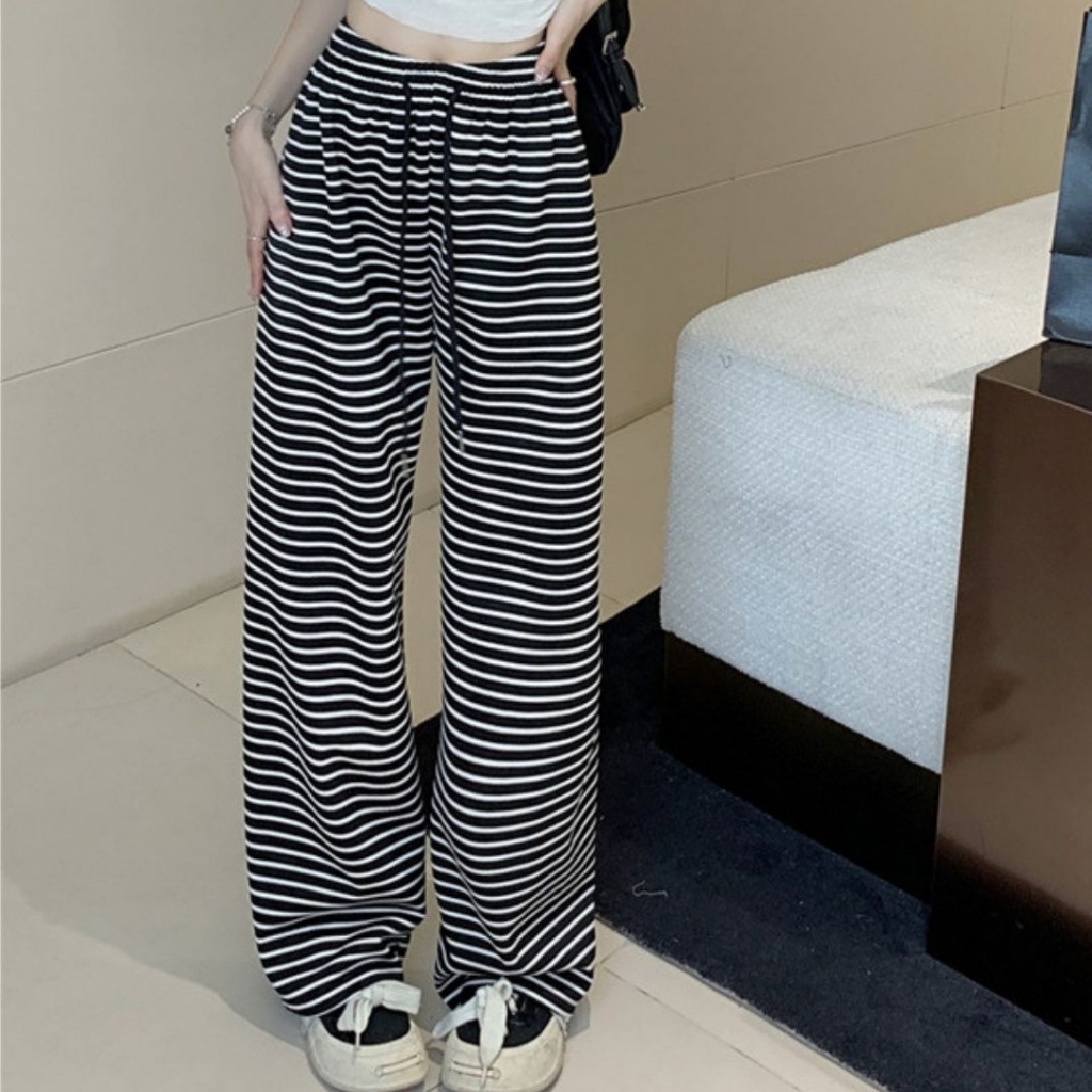 [W0076] กางเกงขายาว เอวยืด ผ้าเด้ง คืนทรง ลายกราฟฟิก ใส่สบาย เสื้อผ้า ...