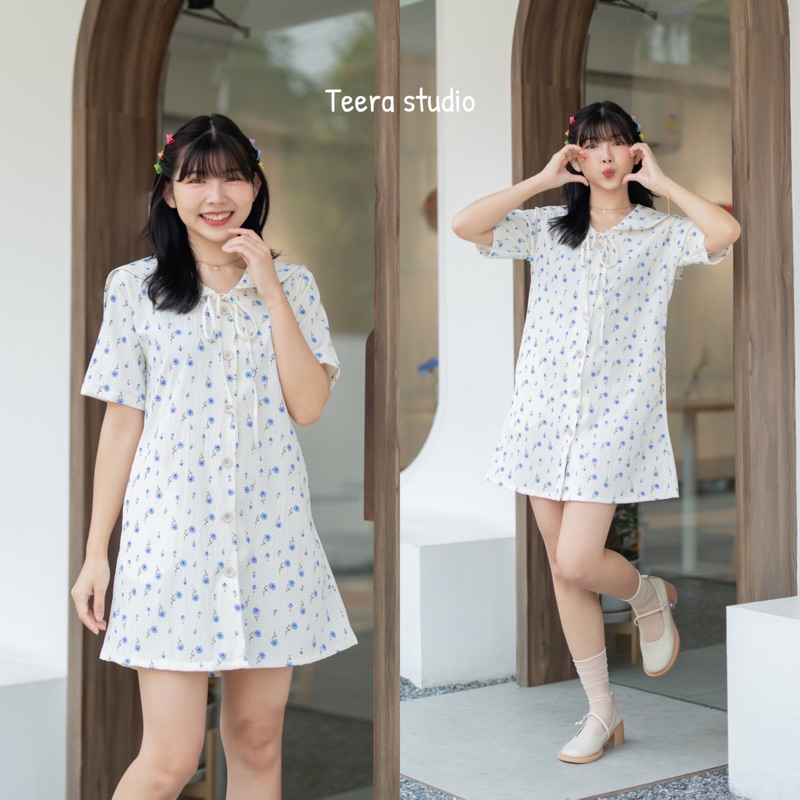 Teera ️พร้อมส่ง เดรสคอปกทหารเรือลายดอกสีพาสเทล มีกระเป๋าข้าง กระดุมใช้งานได้จริง Nanny | Shopee ...