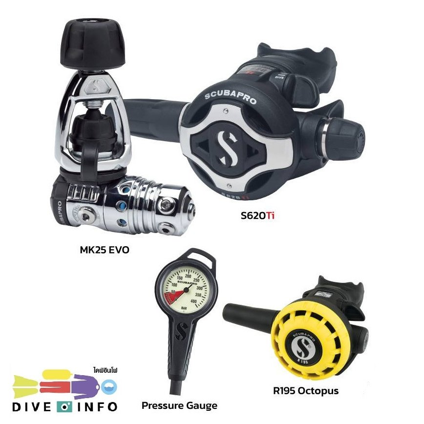 SCUBAPRO : MK25 Evo / S620X Ti Regulator+R195 Octo+SPG Set (อุปกรณ์ดำ ...