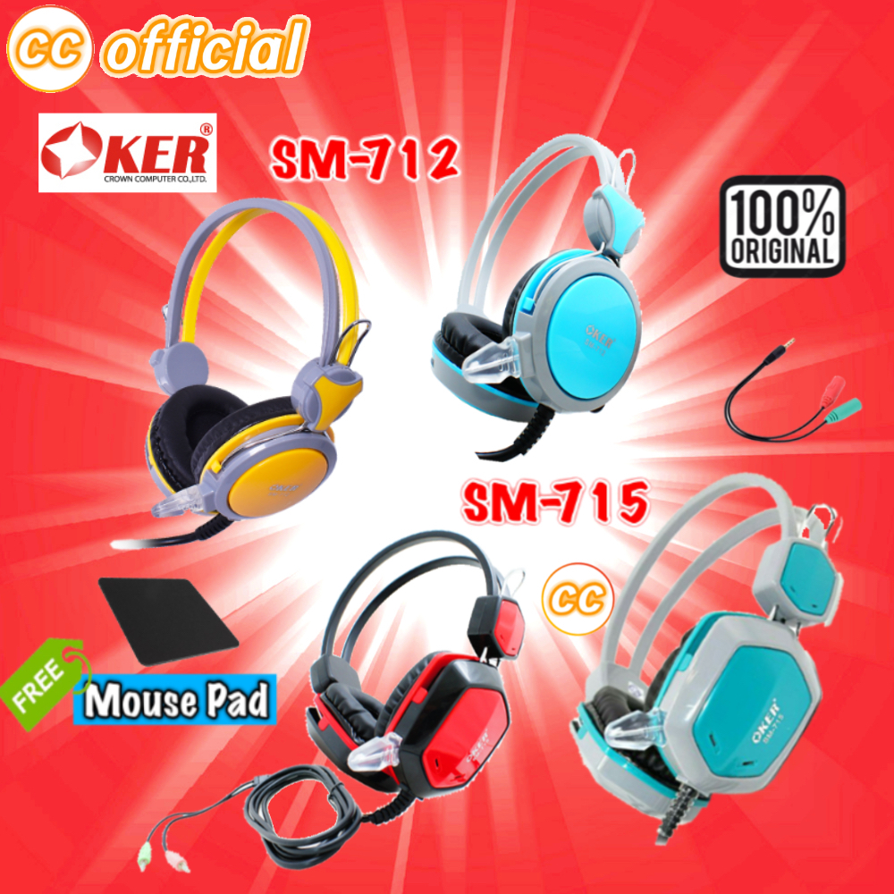 แท้100%OKER SM-712 , SM-715 Gaming Headphone หูฟังโอเคอร์ ครอบหู เล่นเกมส์ ทำงาน ฟังเพลง เชื่อม ...