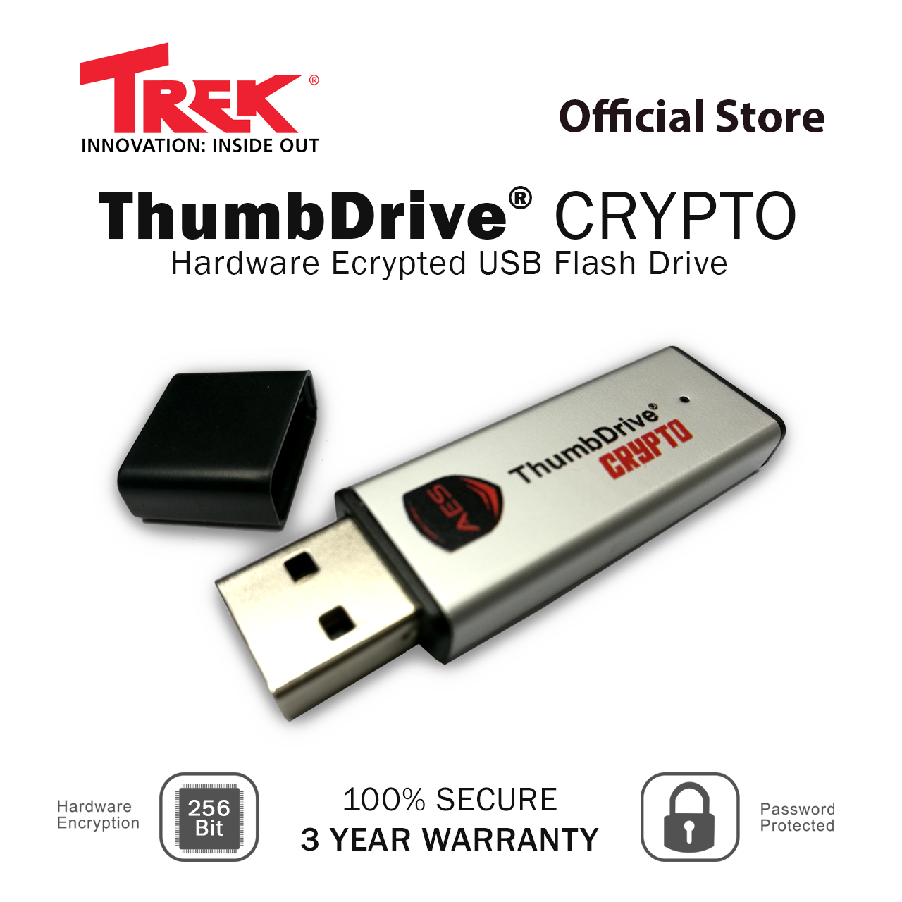 Trek Security CRYPTO LITE Encrypted USB 2.0 - 8GB ป้องกันด้วย PW ...
