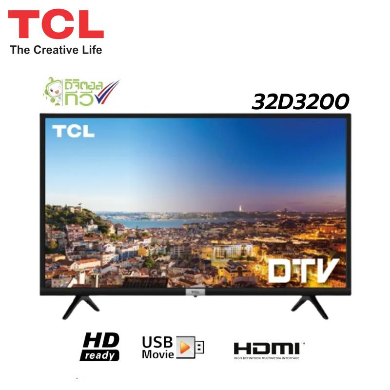 TCL ทีวี 32 นิ้ว LED HD 720P (รุ่น 32D3200) -DVB-T2- AV In-HDMI-USB-Slim ดิจิตอลทีวี รับประกัน ...
