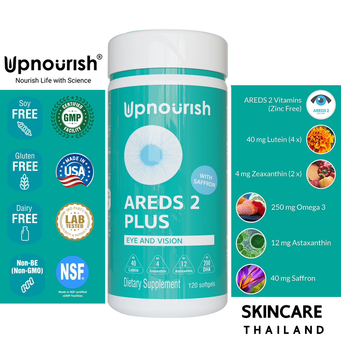 Upnourish AREDS2 Plus Eye and Vision 120 Softgels วิตามินบำรุงสายตา ตา ...