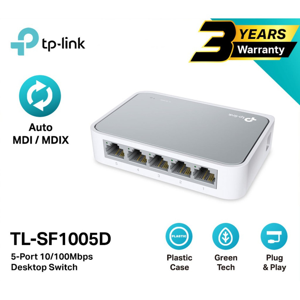 SWITCH HUB (สวิตซ์ฮับ) TP-LINK 5 PORTS (TL-SF1005D) FAST PORT 10/100 ...