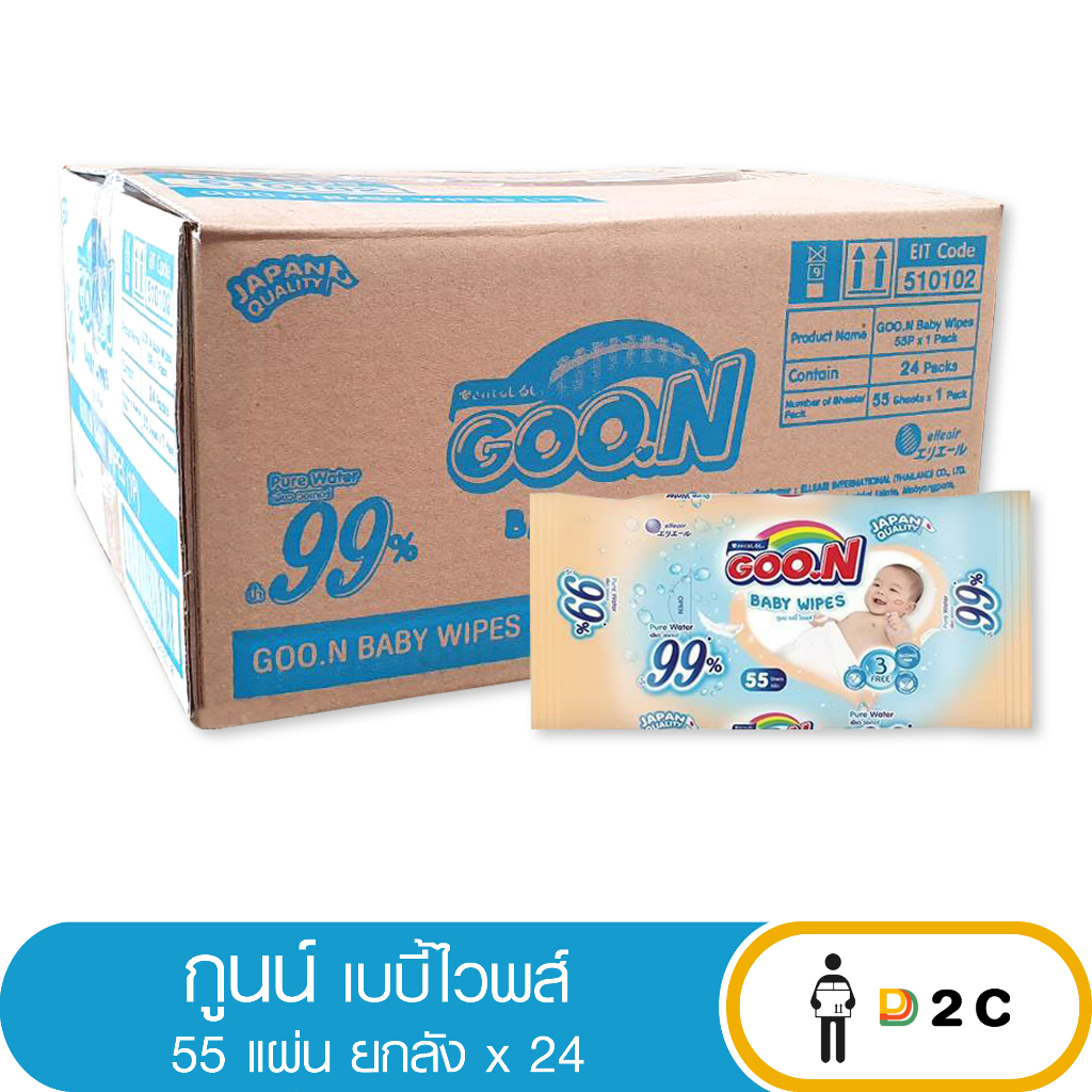 [ยกลังx24] กูนน์ เบบี้ ไวพส์ 55 แผ่น Goon Baby Wipes ทิชชูเปียก ...