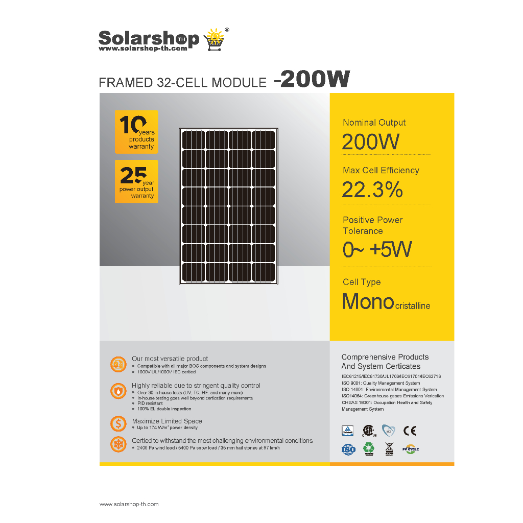 แผงโซล่าเซลล์ 200W Mono Solarshop ***รบกวนสั่ง คำสั่งซื้อละ 2 แผง ...