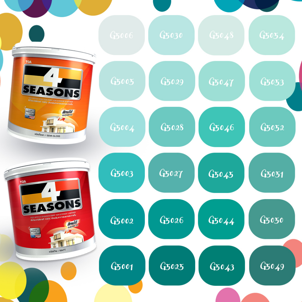 TOA 4 Seasons สีมิ้น ขนาด 3.7L สีเขียว แบบกึ่งเงา และ ด้าน ทนทาน 8 ปี ...