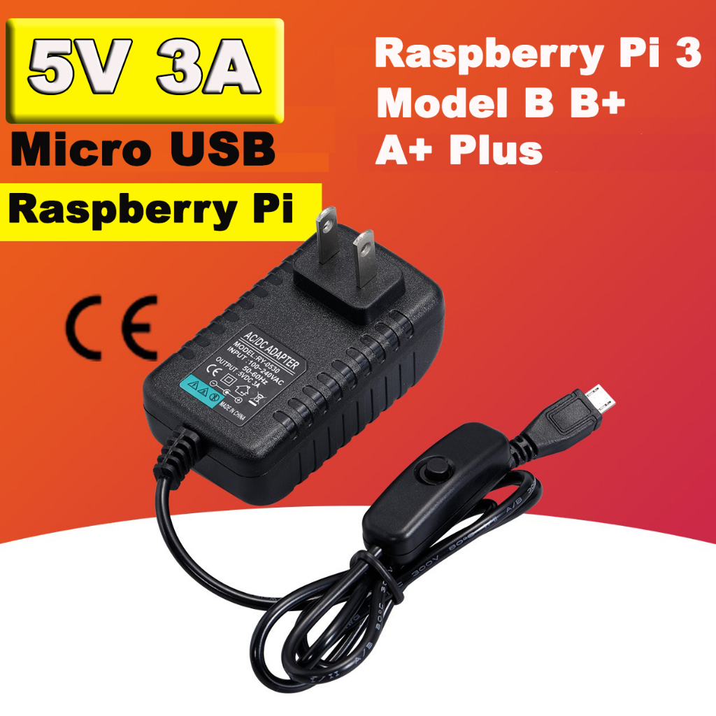Power Supply Charger AC/DC Adapter 5V 3A PSU Micro USB with Power On ...