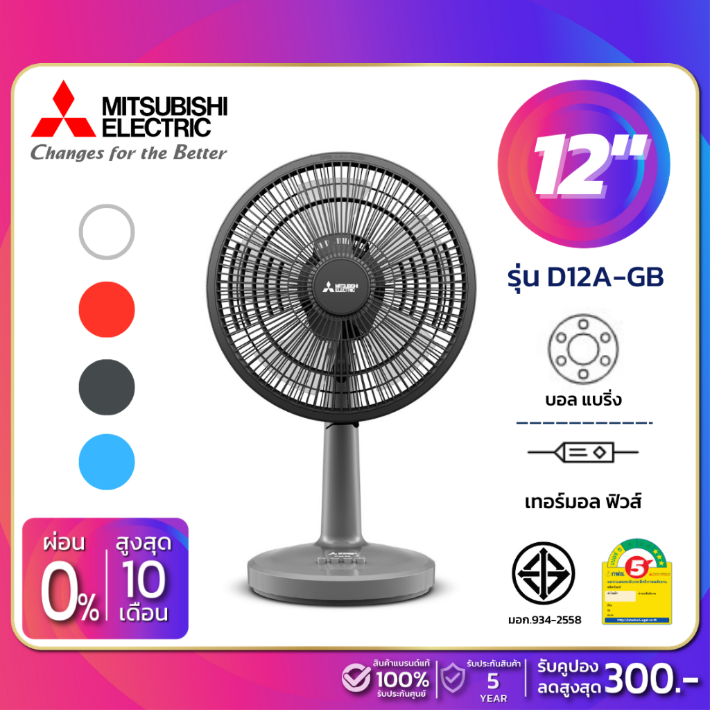 พัดลมตั้งพื้น พัดลมตั้งโต๊ะ Mitsubishi รุ่น D12A-GB ขนาด 12 นิ้ว สีเทา ...
