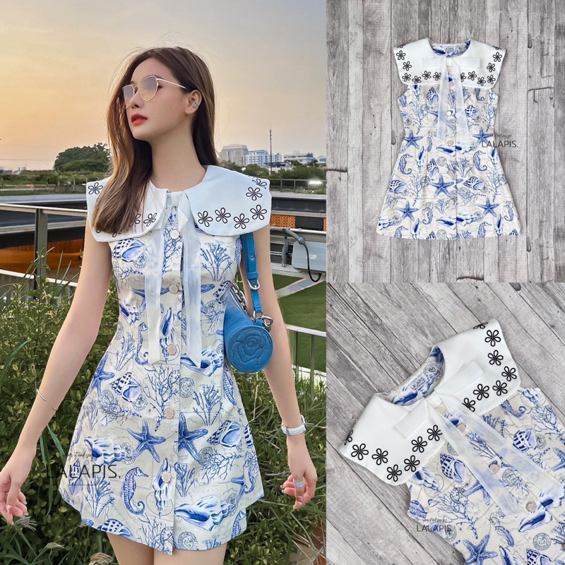 Lalapis มินิเดรสสั้นคอปก ชุดน่ารัก ชุดไปคาเฟ่ | Shopee Thailand