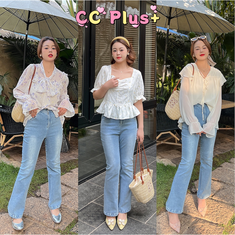 CiCi Plus+(938)CC plus size กางเกงยีนส์ขายาว สีอ่อน ทรงขาม้า ใส่แล้วดูดีมีสไตล์ | Shopee Thailand
