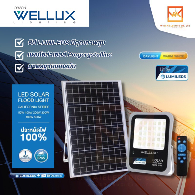 WELLUX โคมไฟฟลัดไลท์โซล่า 50W 100W 200W 300W 400W 500W LED SOLAR FLOOD LIGHT รุ่น CALIFORNIA ...