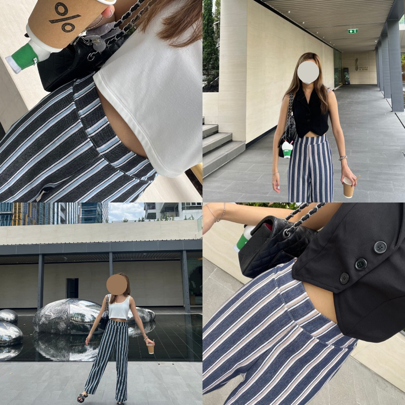 pudding pants กางเกงขายาวลายตรง | Shopee Thailand