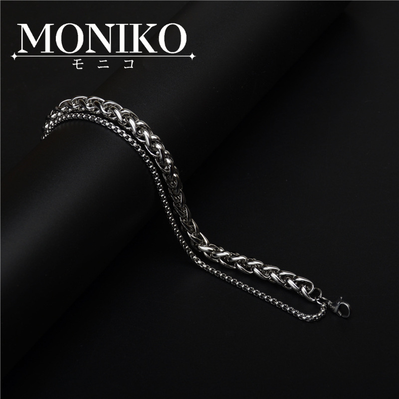 MONIKOสร้อยข้อมือเหล็กไทเทเนียมบุรุษสีเงิน | Shopee Thailand