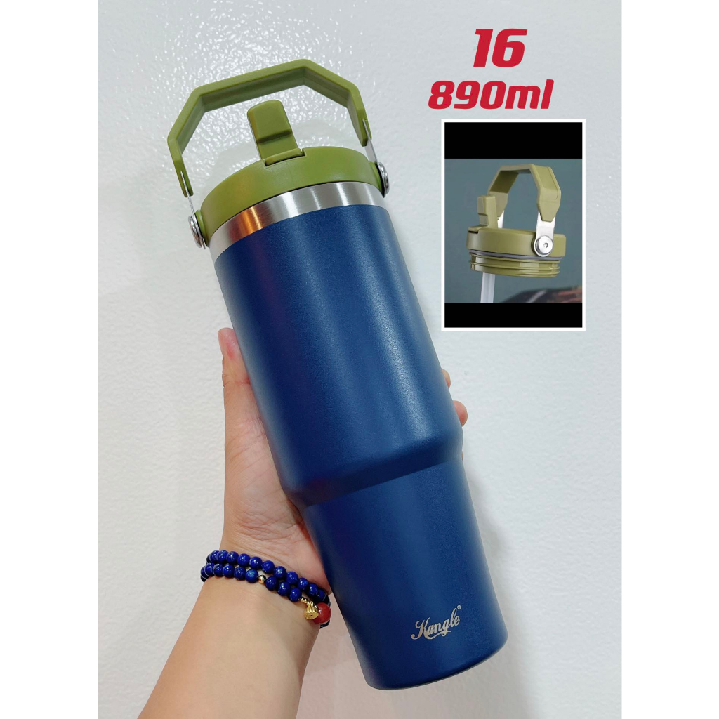 แก้วน้ำเก็บอุณหภูมิ(คางเล่อแท้)สามาดื่มน้ำได้2แบบ พร้อมหูหิ้ว และหลอด ควจุ900mlเก็บร้อนเย็นได้ ...