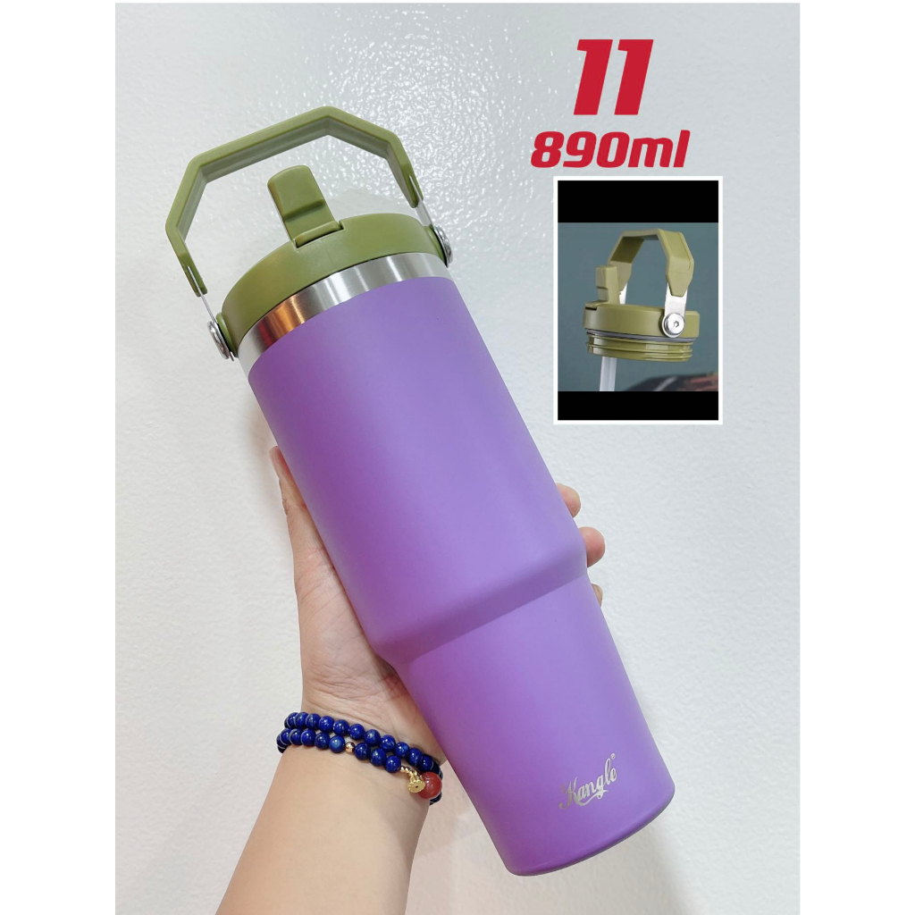 แก้วน้ำเก็บอุณหภูมิ ร้อน เย็น(คางเล่อแท้)สามาดื่มน้ำได้2แบบ พร้อมหูหิ้ว และหลอด ควจุ900ml ไม่มี ...