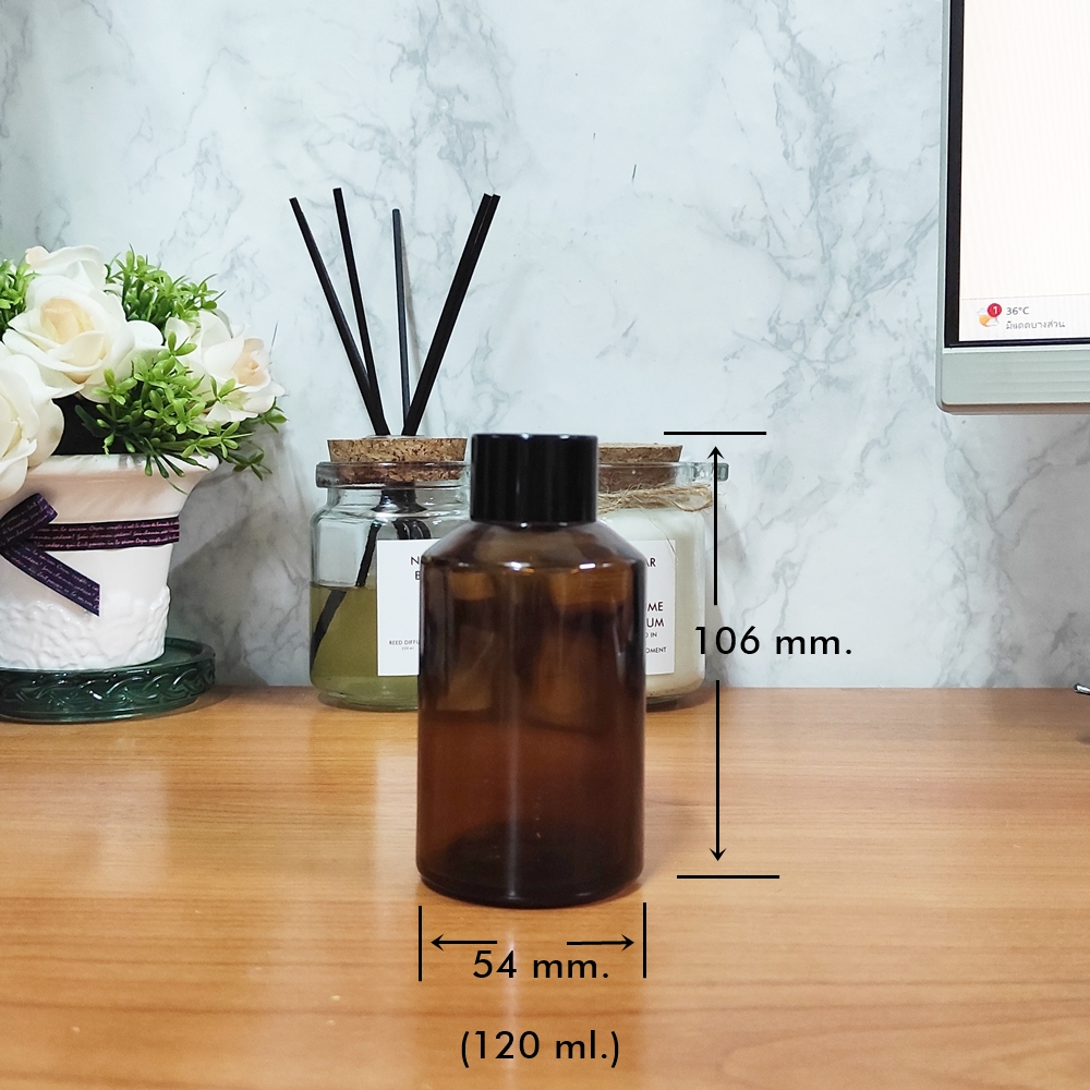 Diffuser Bottles ขวดก้านไม้กระจายกลิ่น ขวดเปล่าทรงกลมพร้อมฝา สีชา ...