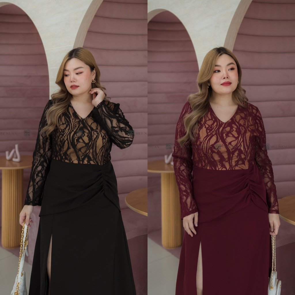 DR212 ชุดเดรสลูกไม้แขนซีทรู เสื้อผ้าพลัสไซส์ Plussize fashion ชุดคนอ้วน แฟชั่นสาวอวบ | Shopee ...
