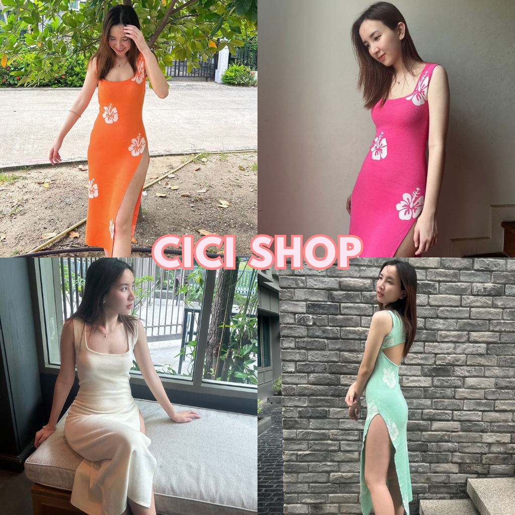 CiciShop (2781)เดรสผ้าไหมพรมลายดอกไม้ ดีเทลเว้าหลัง มีลูกเล่นผ่าข้างสุดแซ่บ | Shopee Thailand