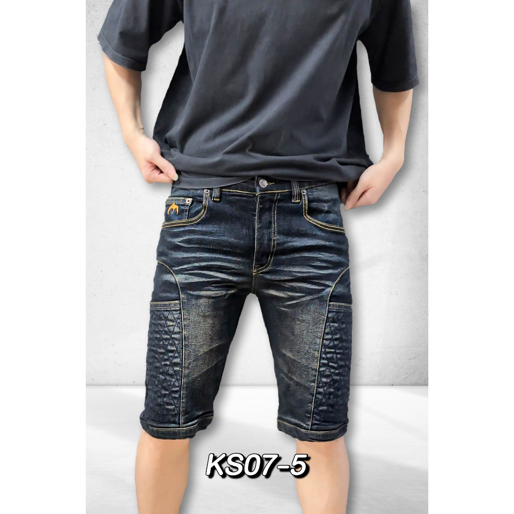 กางเกงขาสั้น MANTA DENIM รุ่น KS07-5 สียีนส์ฟอก เสริมกระเป๋าข้าง 2 จุด ล็อคโทรศัพท์ ผ้ายืดเยอะ ...