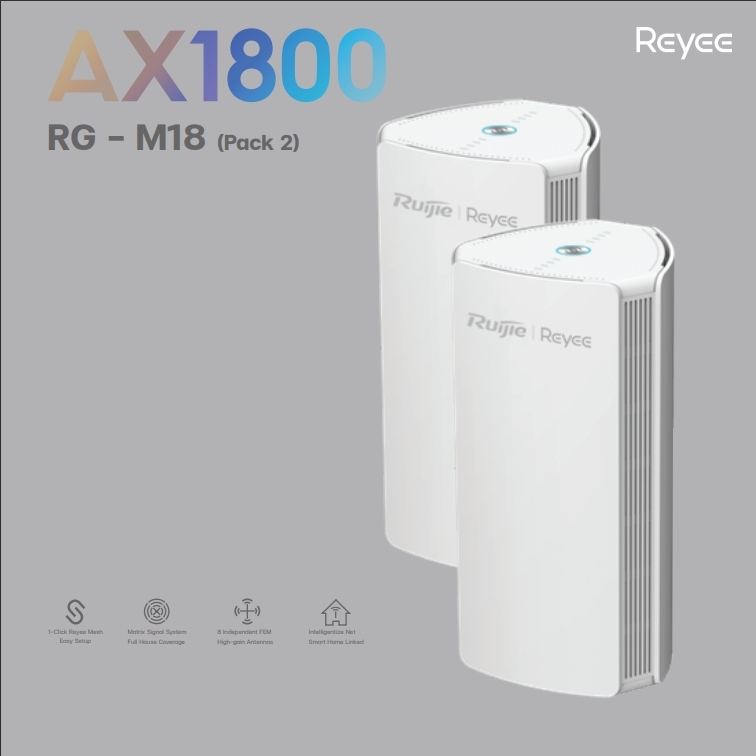 (Pack 2) Reyee RG-M18 1800M Wi-Fi 6 Dual-band ax 2x2MIMO Gigabit Mesh ...