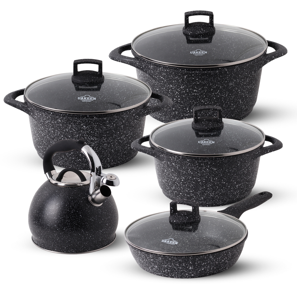 กะทะ หม้อ เซ็ตหม้อกระทะ ฝาปิด เคลือบหินอ่อน UNKEEN GRANITE SET | Shopee ...