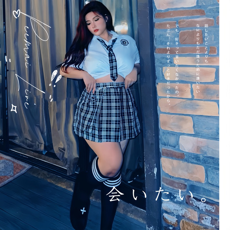 P612ชุดนักเรียนคอสเพลย์สาวอวบ(3XL) มาแบบ 2 ชิ้น ตัวเสื้อเชิ้ตสีขาวแขน ...