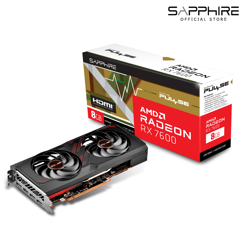 SAPPHIRE VGA PULSE AMD RADEON RX 7600 GAMING OC 8GB GDDR6 HDMI/TRIPLE ...