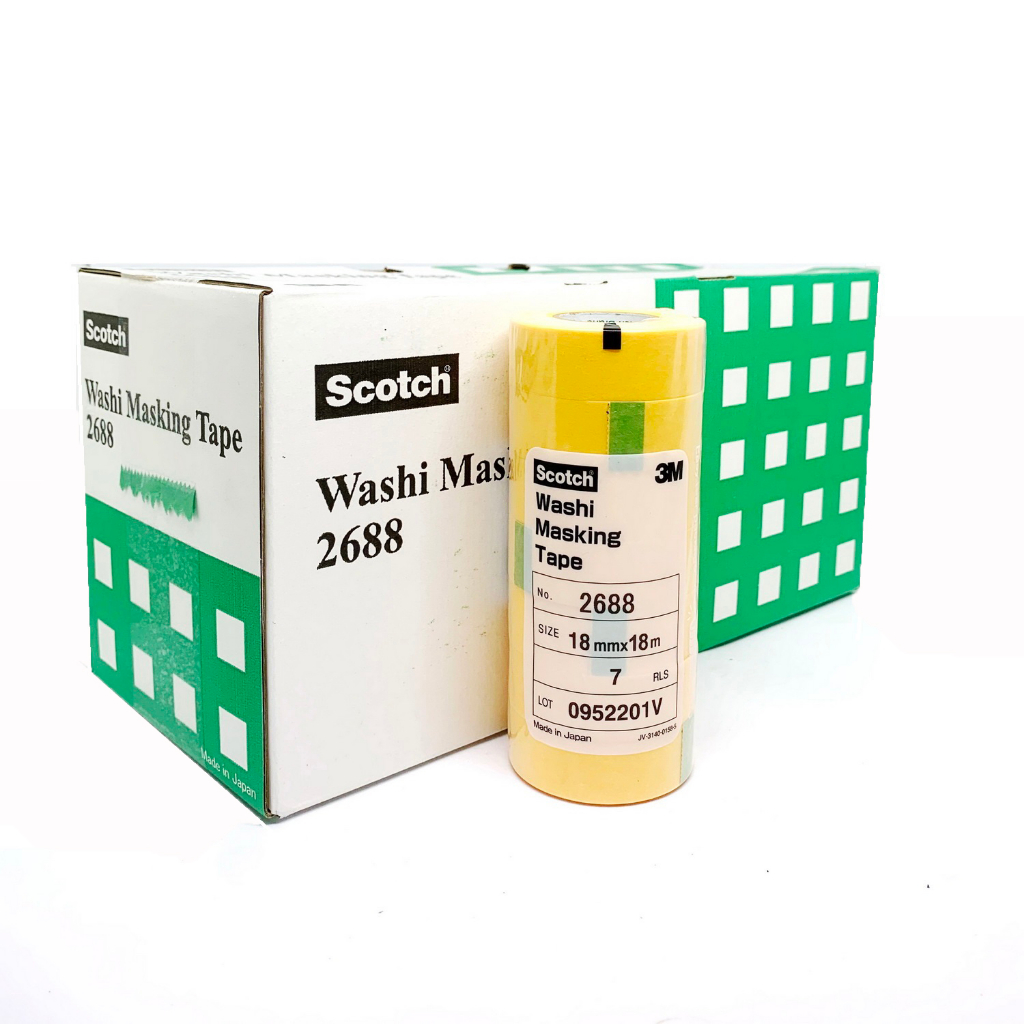 3M 2688กระดาษกาวรถยนต์วาชิ สีเหลือง18มิลx18เมตร(10แพ๊ค, 70ม้วน), 24มิล ...