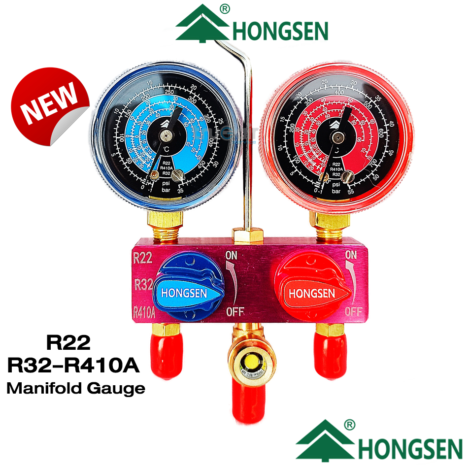 แมนิโฟลด์เกจ Hongsen HS-M02 New Manifold Gauge BallValve เกจใช้วัดน้ำยา R22-R32-R410A แบบพกพา ...