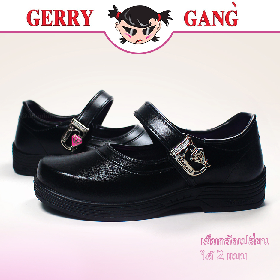 GERRY GANG รองเท้านักเรียนผู้หญิง รองเท้านักเรียนหนังสีดำ ส้นหนา แบบ ...
