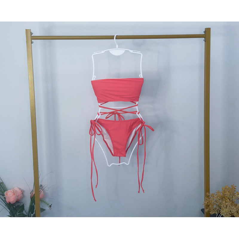 ชุดว่ายน้ำเกาะอกร้อยเปียหลัง พันเอว T212 | Shopee Thailand