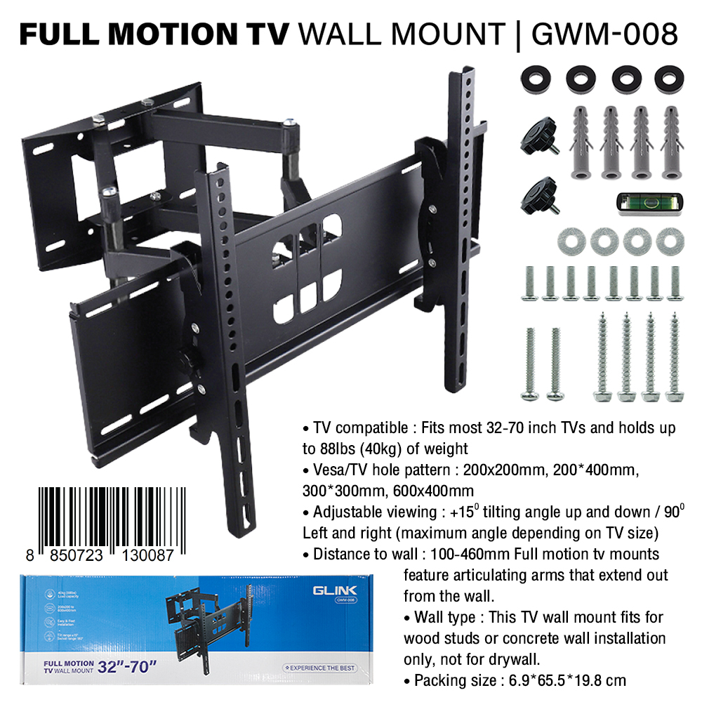 GLINK GWM-008 ขาแขวน tv 32-70 นิ้ว แบบติดผนัง รองรับน้ำหนัก 40kg ...
