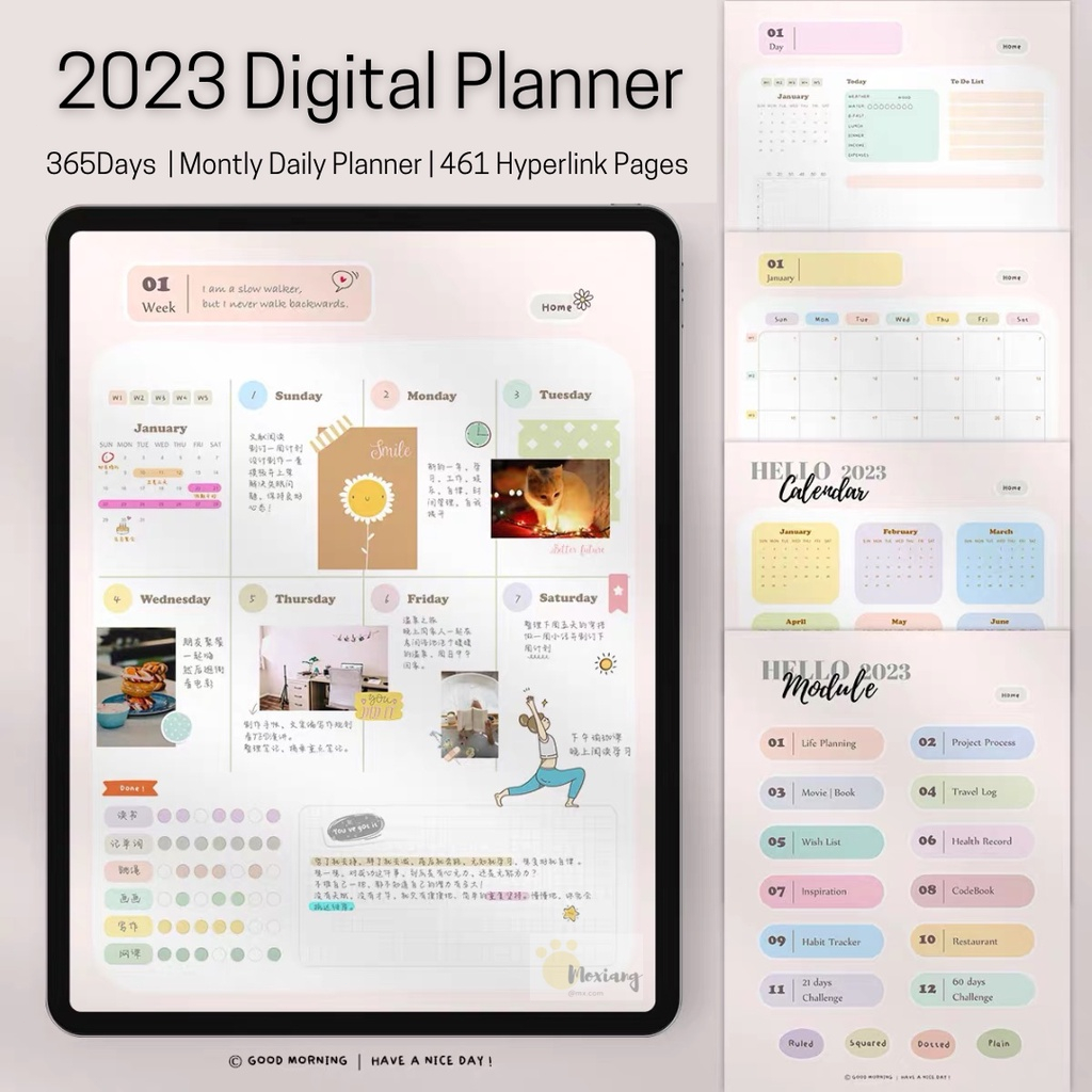 Hello 2023 Digital Planner Hyperlinked Minimalist Yearly Monthly Daily Saving Study Tracker Use ...