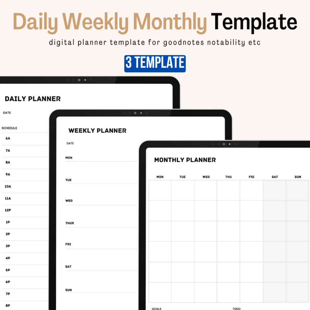 Daily Weekly Monthly Planner Template Digital Perancang Digital Harian ...