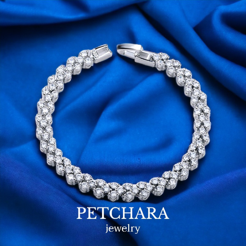 Petchara สร้อยข้อมือเพชรโมอีสผู้หญิง ลายมิกกี้เมาส์ ตัวเรือนเงินแท้ 92. ...