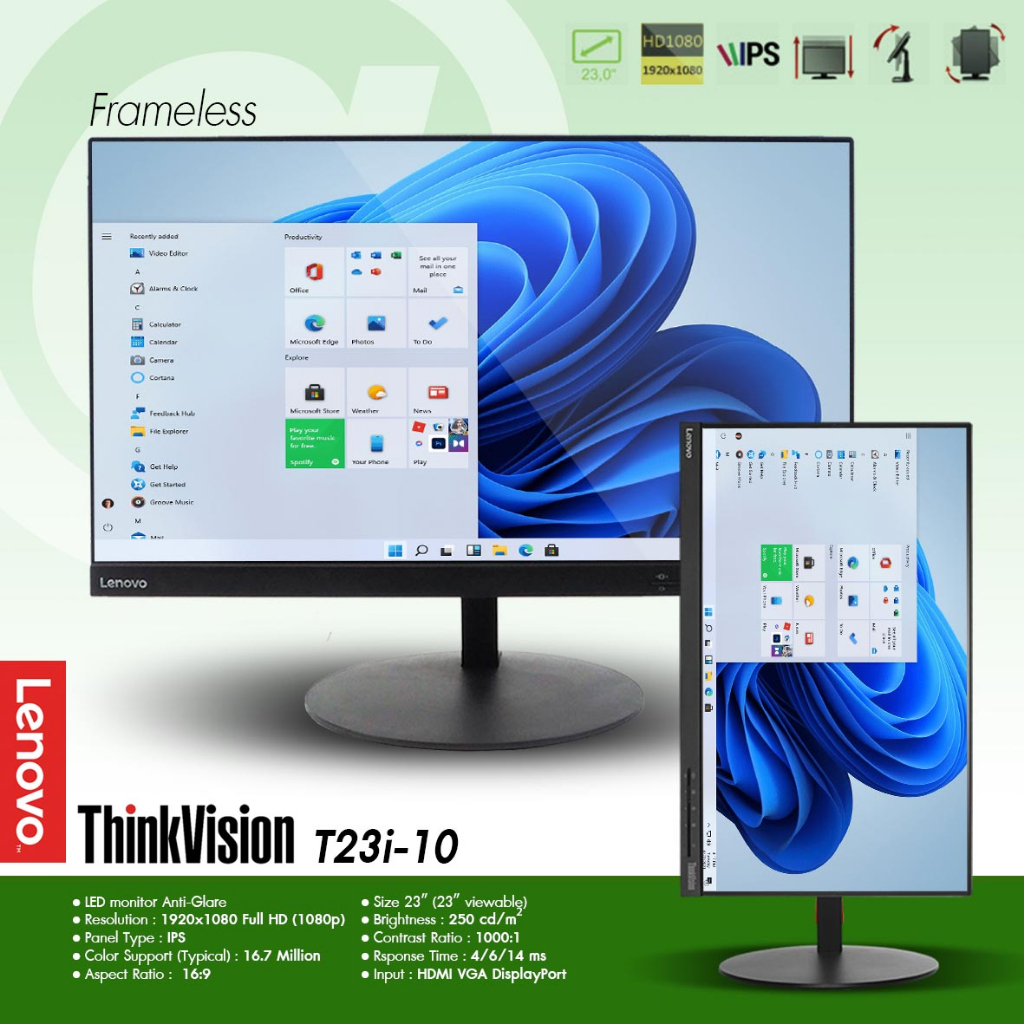 จอคอมพิวเตอร์ Lenovo ThinkVision T23i /ขนาด 23”FHD IPS /16.7Million ...