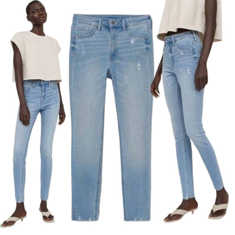 H: Light blue Curvy Ultra High Waist Jeggings | Shopee Thailand