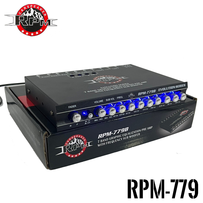 ปรีแอมป์รถ PREAMP ยี่ห้อ RPM รุ่น RPM-779B สีดำ ปรีปรับเสียง 7 แบนด์ มีปุ่มปรับเสียงซับในตัว ...