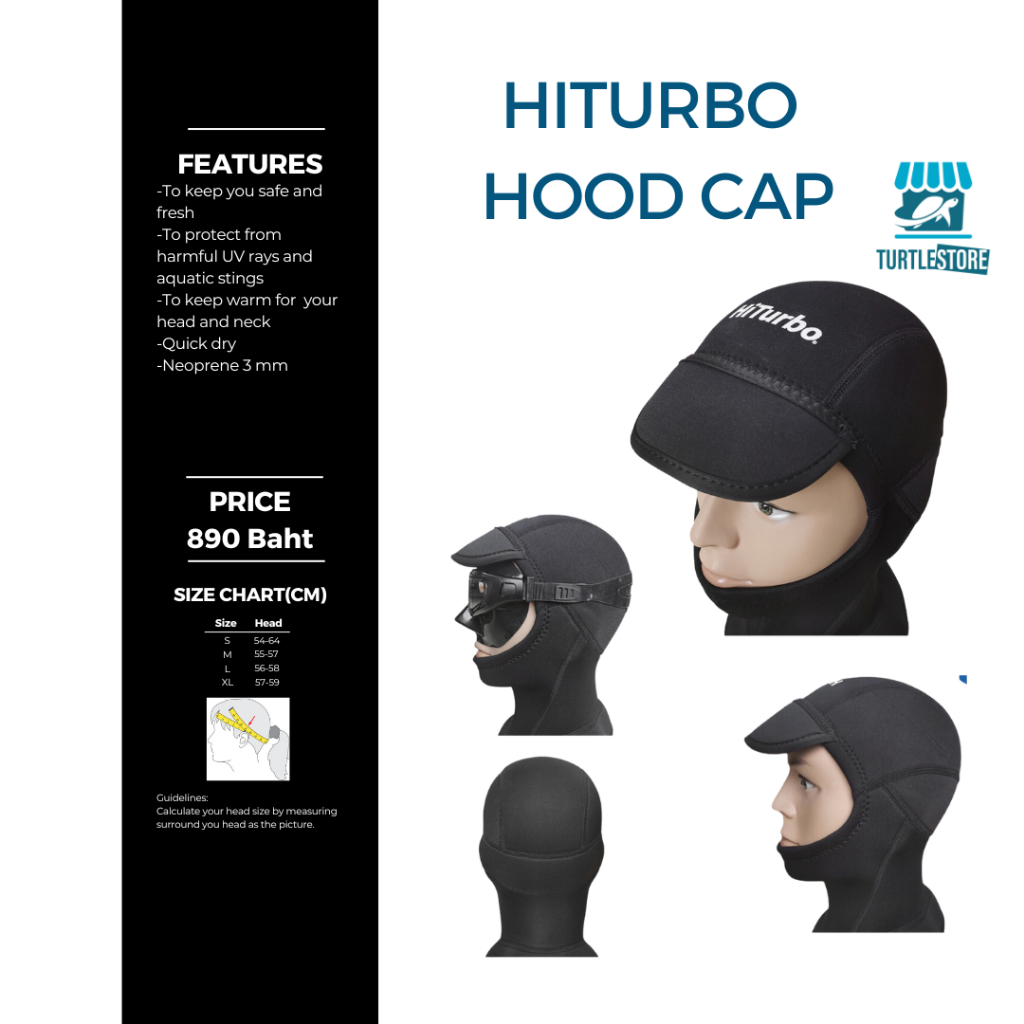 Hiturbo Hood Cap Neoprene 3mm หมวกดำน้ำหนา 3 mm กันแดด กันหนาว พร้อมส่ง ...