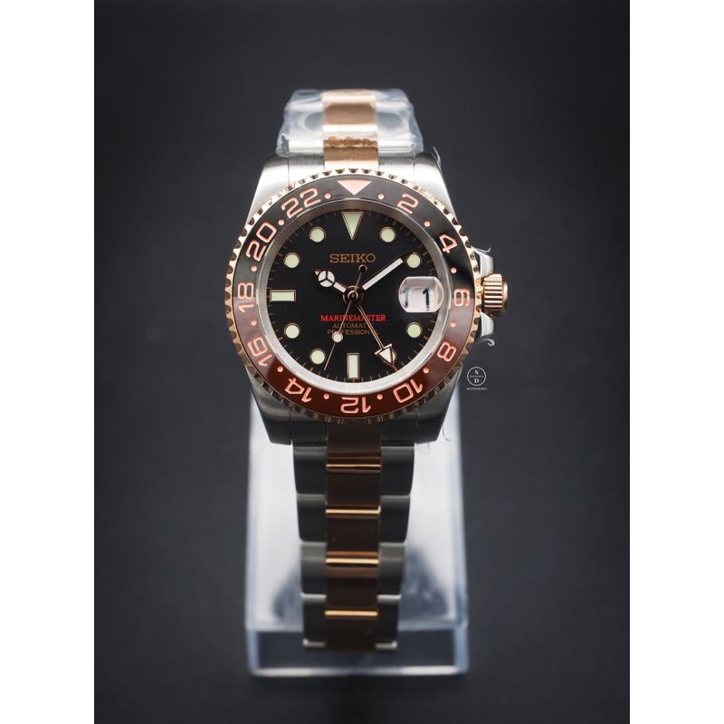 Seiko Mod GMT Black Rootbeer Rosegold Two-Tone (GMT Edition) | Shopee ...