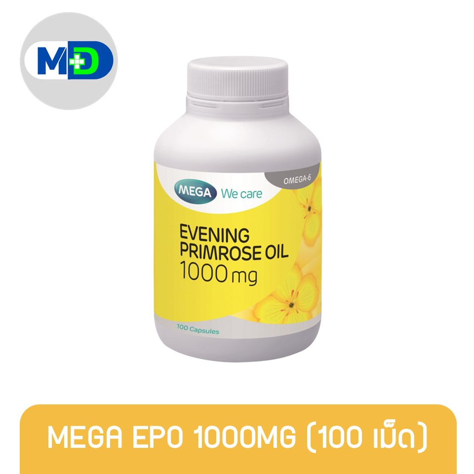 Mega Evening Primrose Oil EPO 1000mg 100เม็ด เมก้า วี แคร์ อีฟนิ่งพริม ...