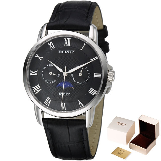 [Pre-order][ควอตซ์] Berny 2746M Moon Phase 39MM Lume Sapphire Miyota ...
