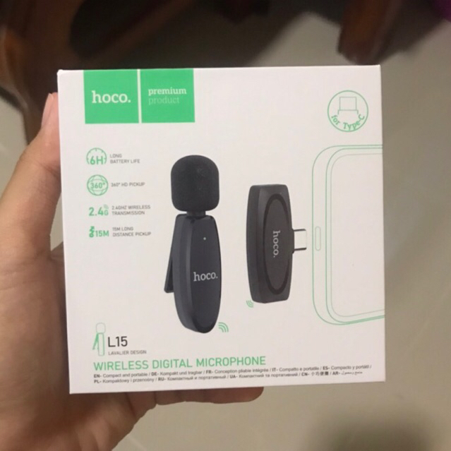 Hoco L15 Wireless Microphone ไมโครโฟนไร้สาย ไมค์หนีบปกเสื้อ ไมค์ไร้สาย | Shopee Thailand