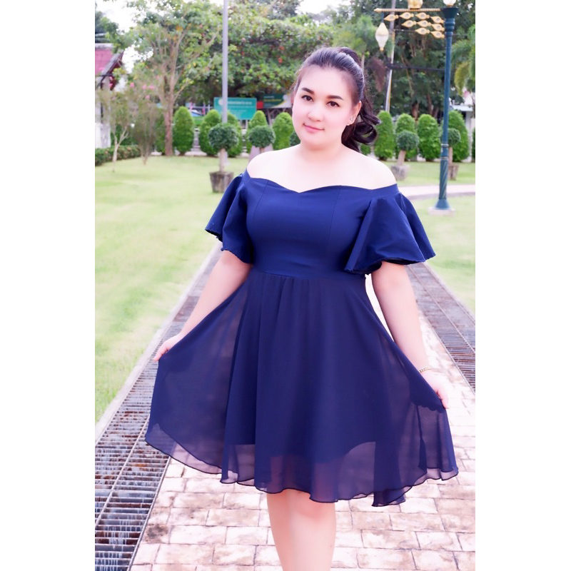 Janny เดรสสาวอวบ อ้วน เดรสออกงาน ชุดราตรี Bigsize XXL ผ้าสกินนี่ ชีฟอง เปิดไหล่ แขนกระดิ่ง ...