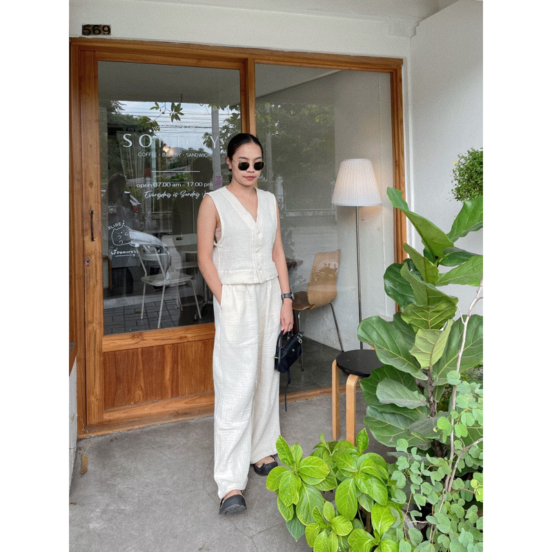 Aurora pant กางเกงผ้าสาลูย่น 3ชั้น /atama pant | Shopee Thailand